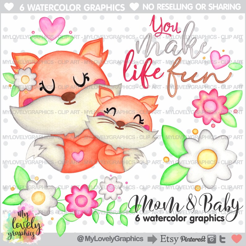 Fox Clipart Fox Graphic Mom and Baby Clipart COMMERCIAL - Etsy