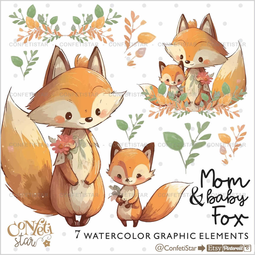 Fox Clipart, Fox Graphics, Mom and Baby Clipart, Mother's Day Clipart ...
