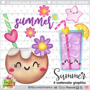 Summer Clipart, Summer Graphic, Coconut Clipart, COMMERCIAL USE Clipart ...