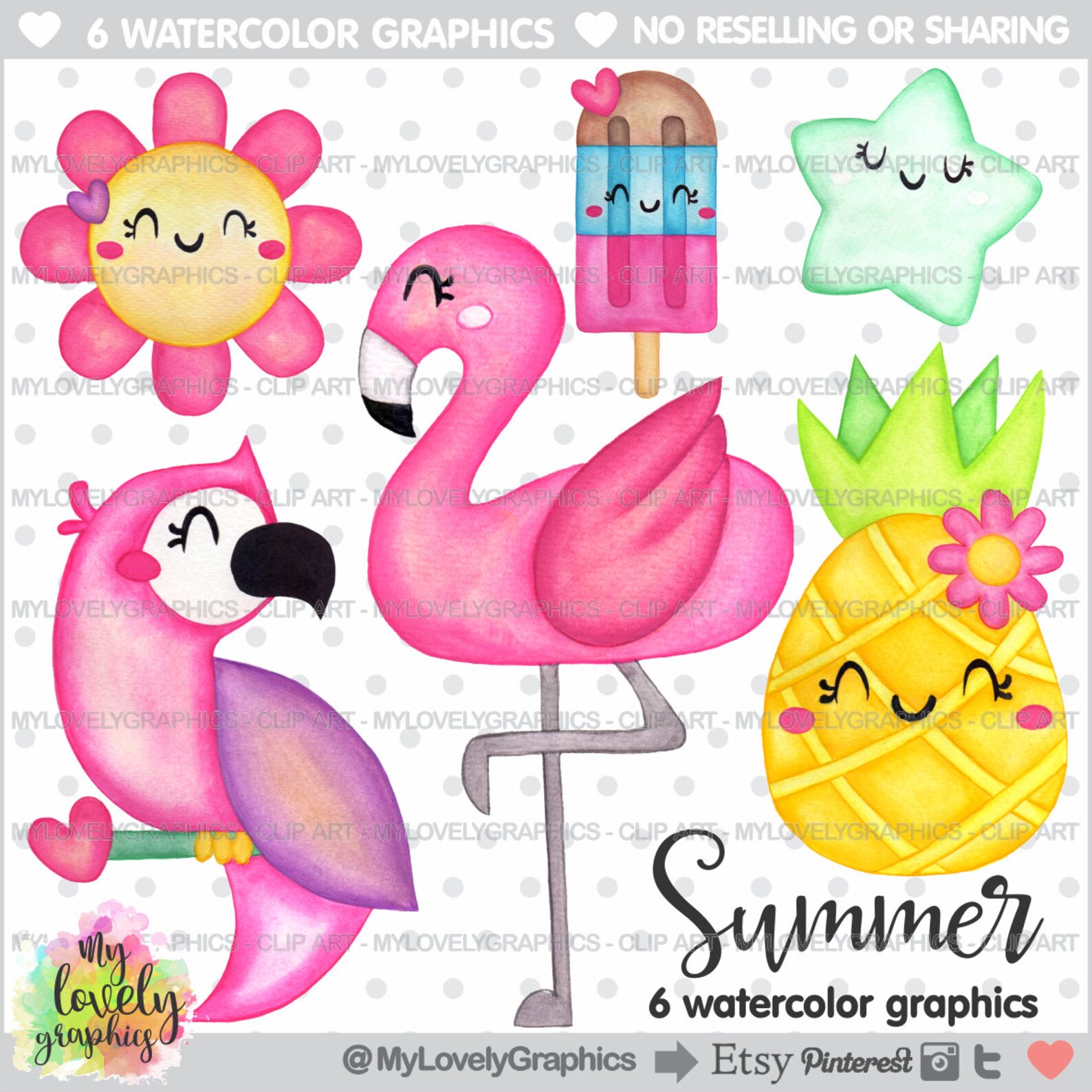 Summer Clipart Summer Graphics Flamingo Clipart COMMERCIAL - Etsy
