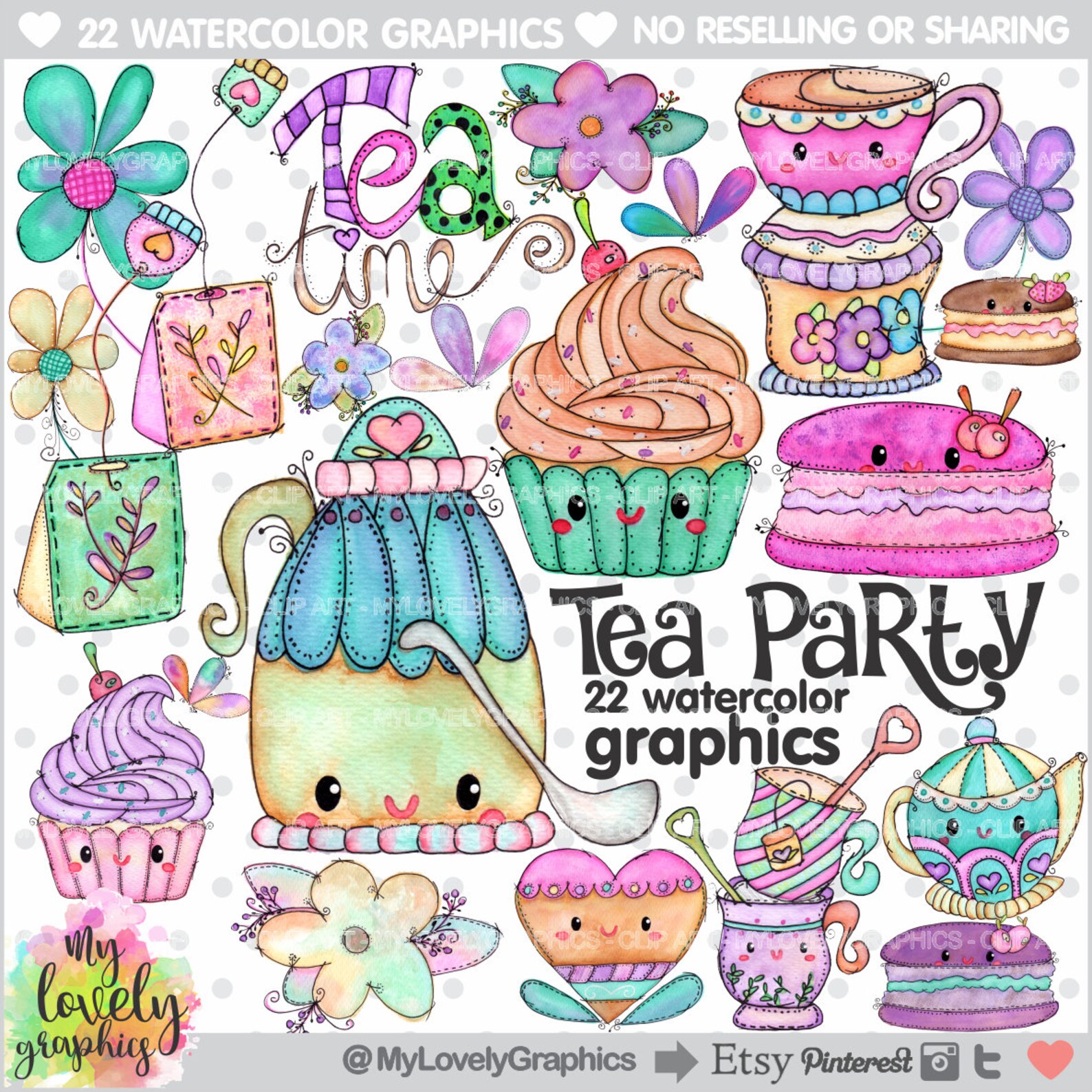 Tea Party Clipart Tea Party Graphic Tea Time Clipart | Etsy