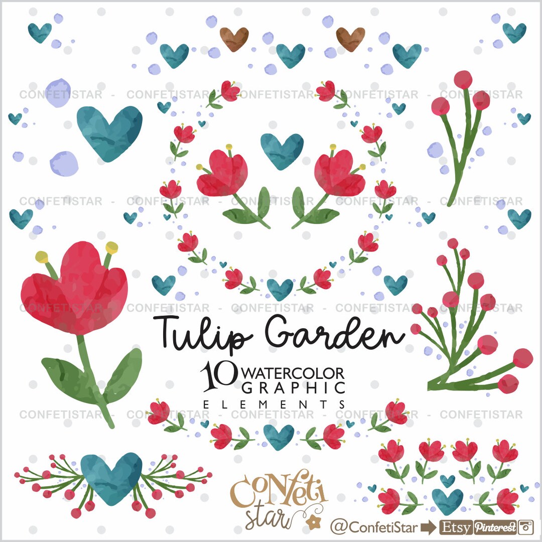Spring Clipart, Tulip Clipart, COMMERCIAL USE, Watercolor Flowers ...