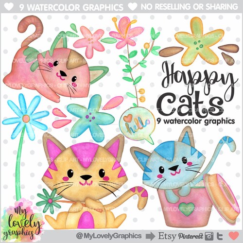 Cat Clipart Cat Graphic Watercolor Images COMMERCIAL USE - Etsy