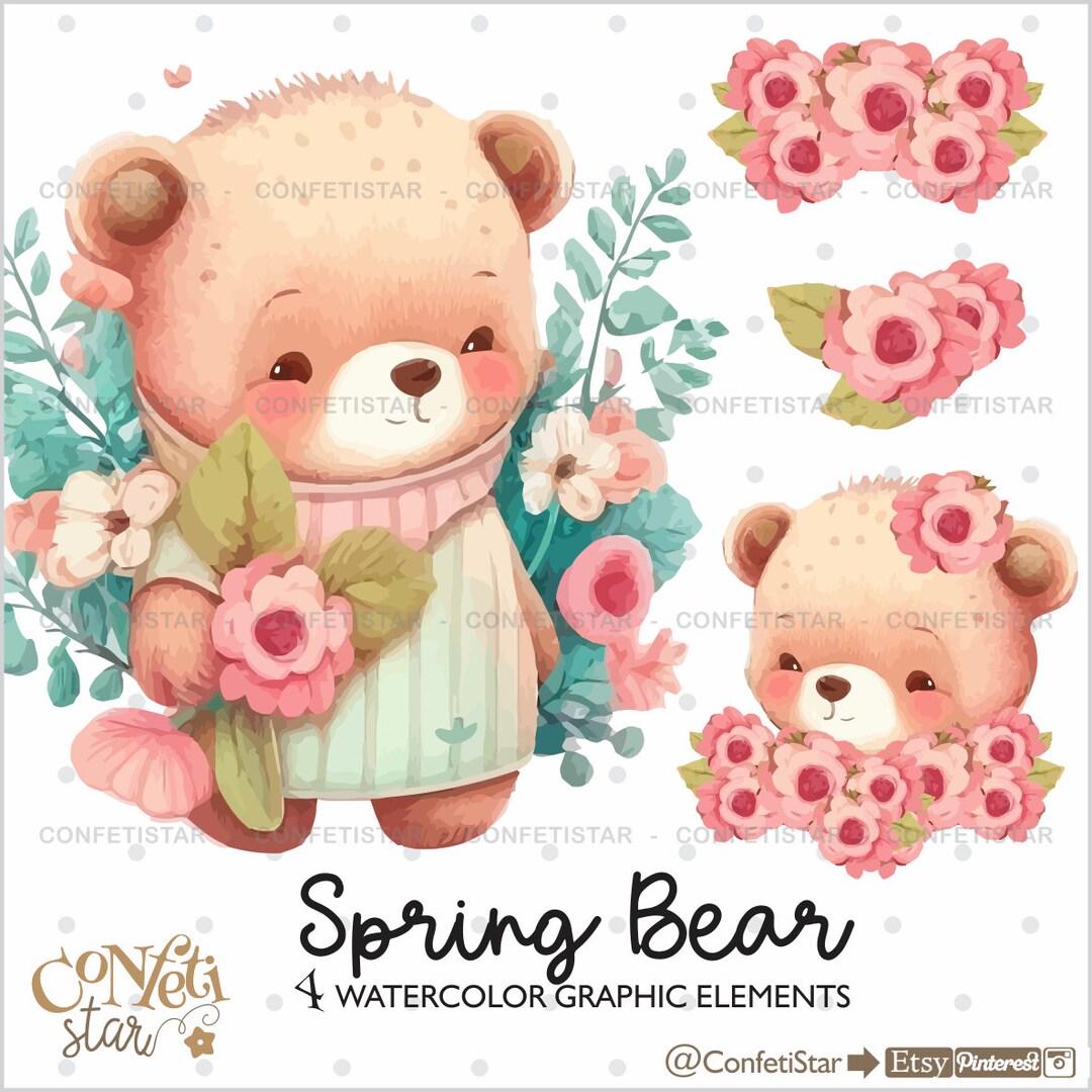 Spring Bear Clipart, Spring Clipart, Teddy Bear Clipart, Bear Clipart ...
