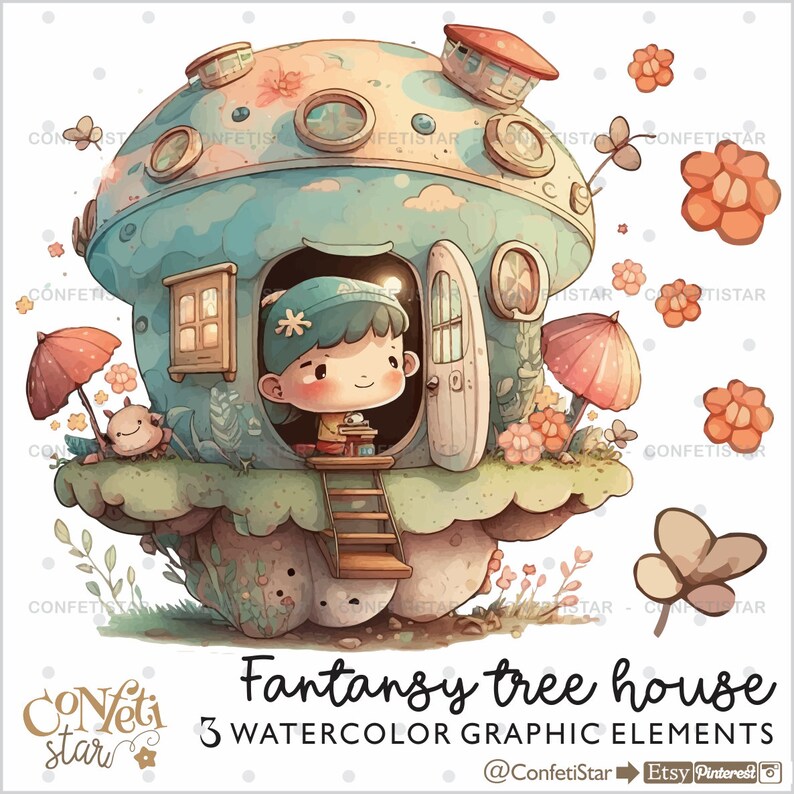 Watercolor Treehouse Clipart Nursery Clipart Tree House - Etsy