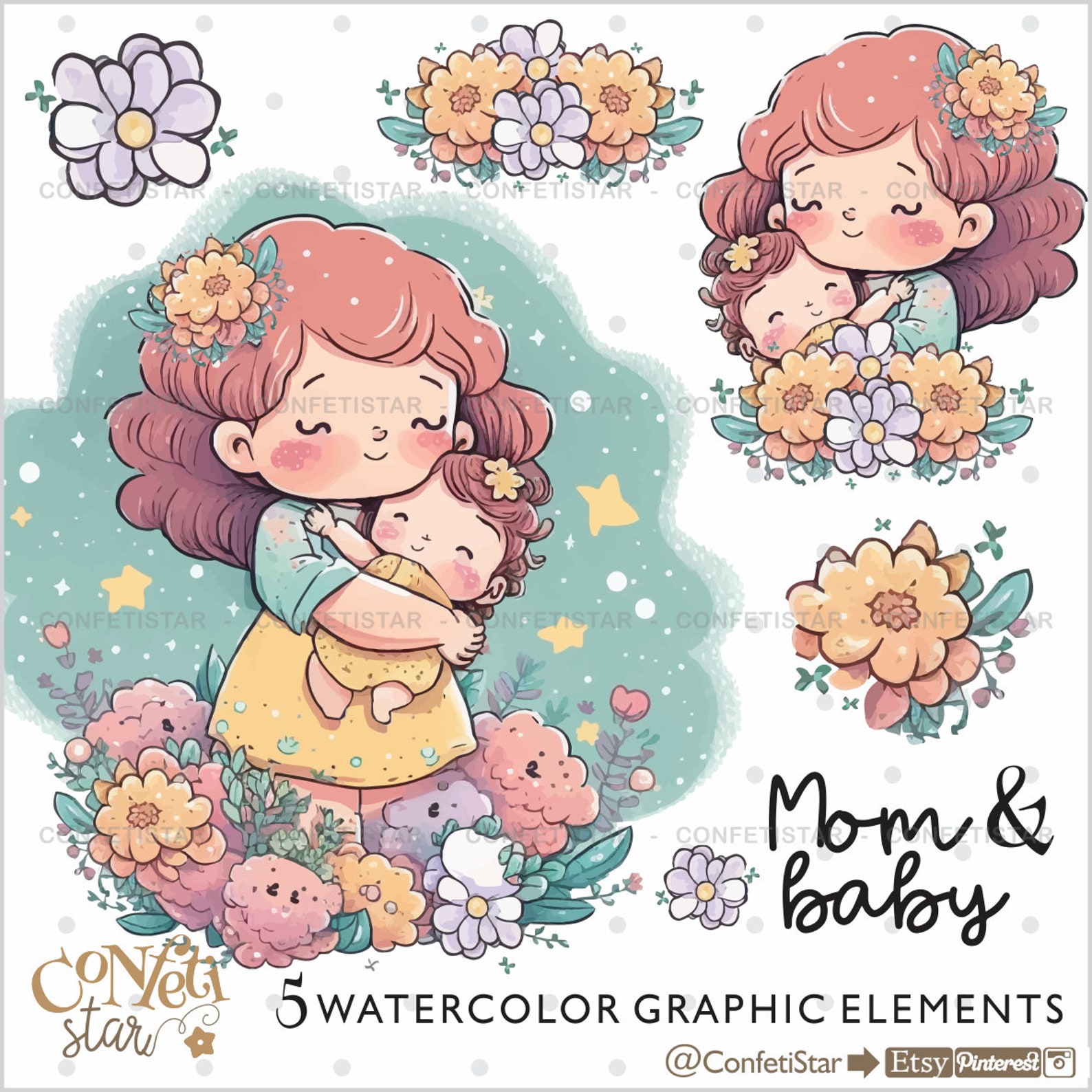 Watercolor Mom and Baby Clipart Mother's Day Clipart Mom - Etsy