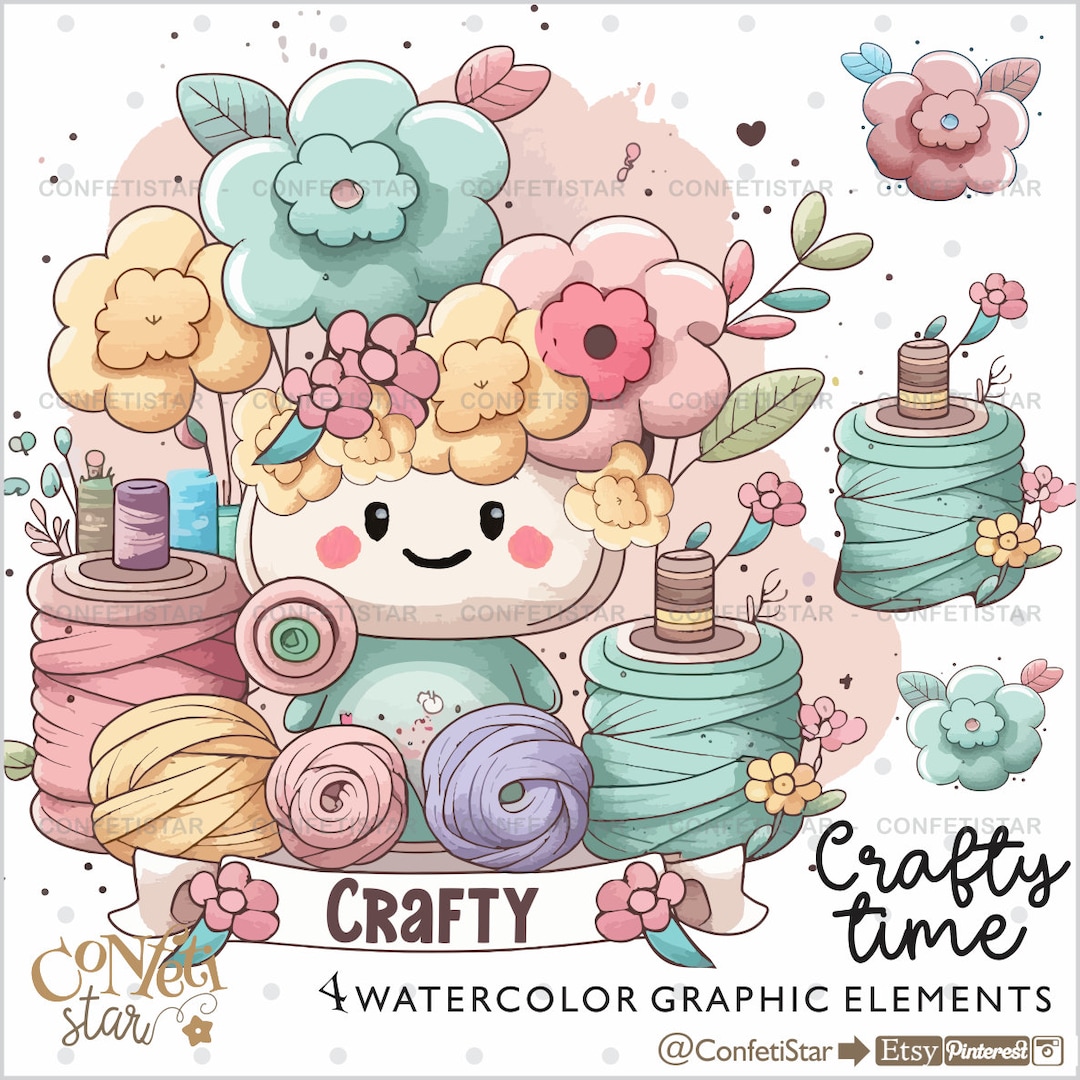 Crafty Girl Clipart, Crafting Clipart, Knitting Clipart, Knitting ...