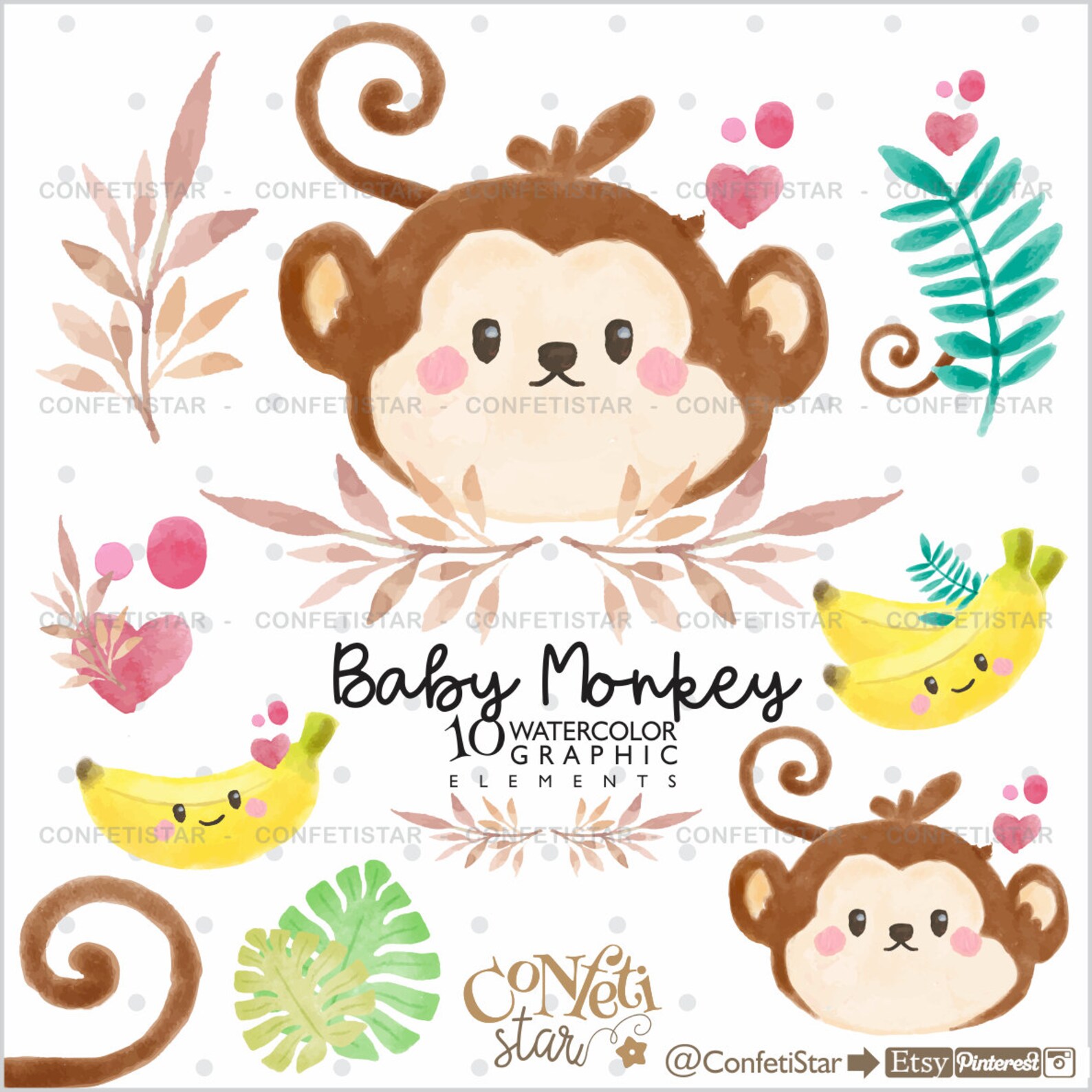 Monkey Clipart Baby Monkey Clipart Jungle Clipart Monkey - Etsy