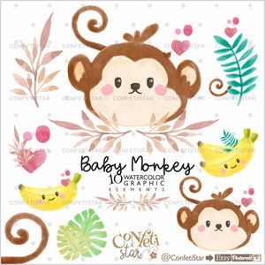 Monkey Clipart, Baby Monkey Clipart, Jungle Clipart, Monkey Graphics ...