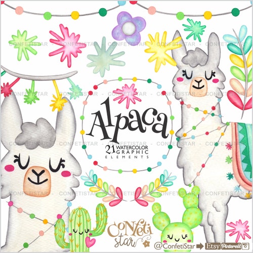 Party Llama Clipart Bundle Cactus Clip Art Alpaca Digital - Etsy