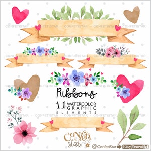 Spring Clipart, Ribbons Clipart, COMMERCIAL USE, Watercolor Clipart ...