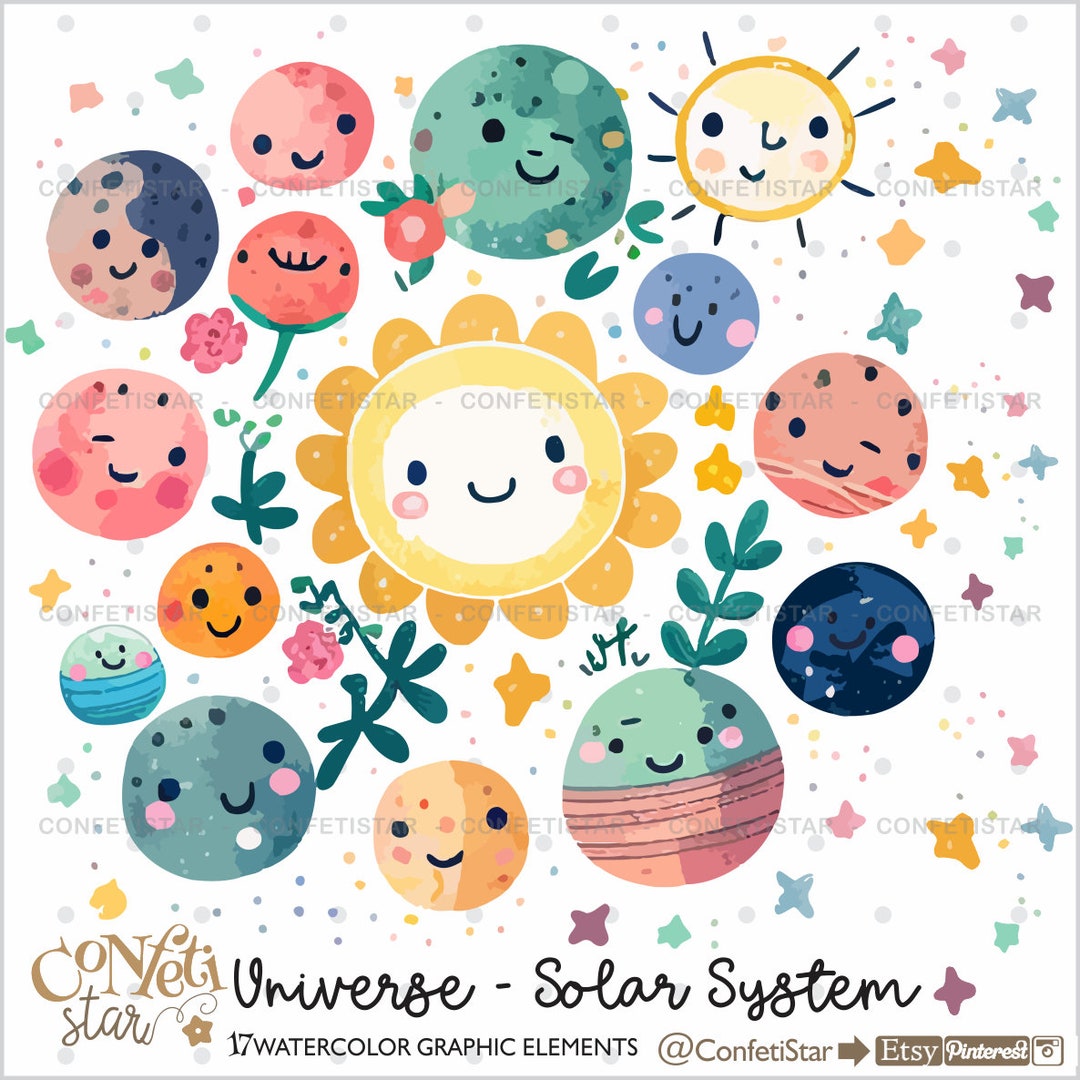 Solar System Clipart, Watercolor Solar System, Planets Clipart, Space ...