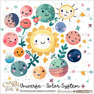 Solar System Clipart, Watercolor Solar System, Planets Clipart, Space ...