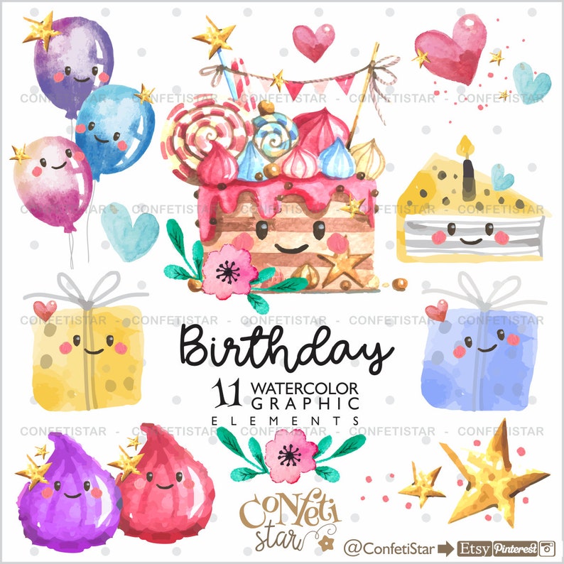 Birthday Clipart Happy Birthday Clipart COMMERCIAL USE Gift - Etsy