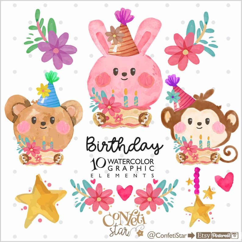 Birthday Clipart Happy Birthday Clipart COMMERCIAL USE | Etsy