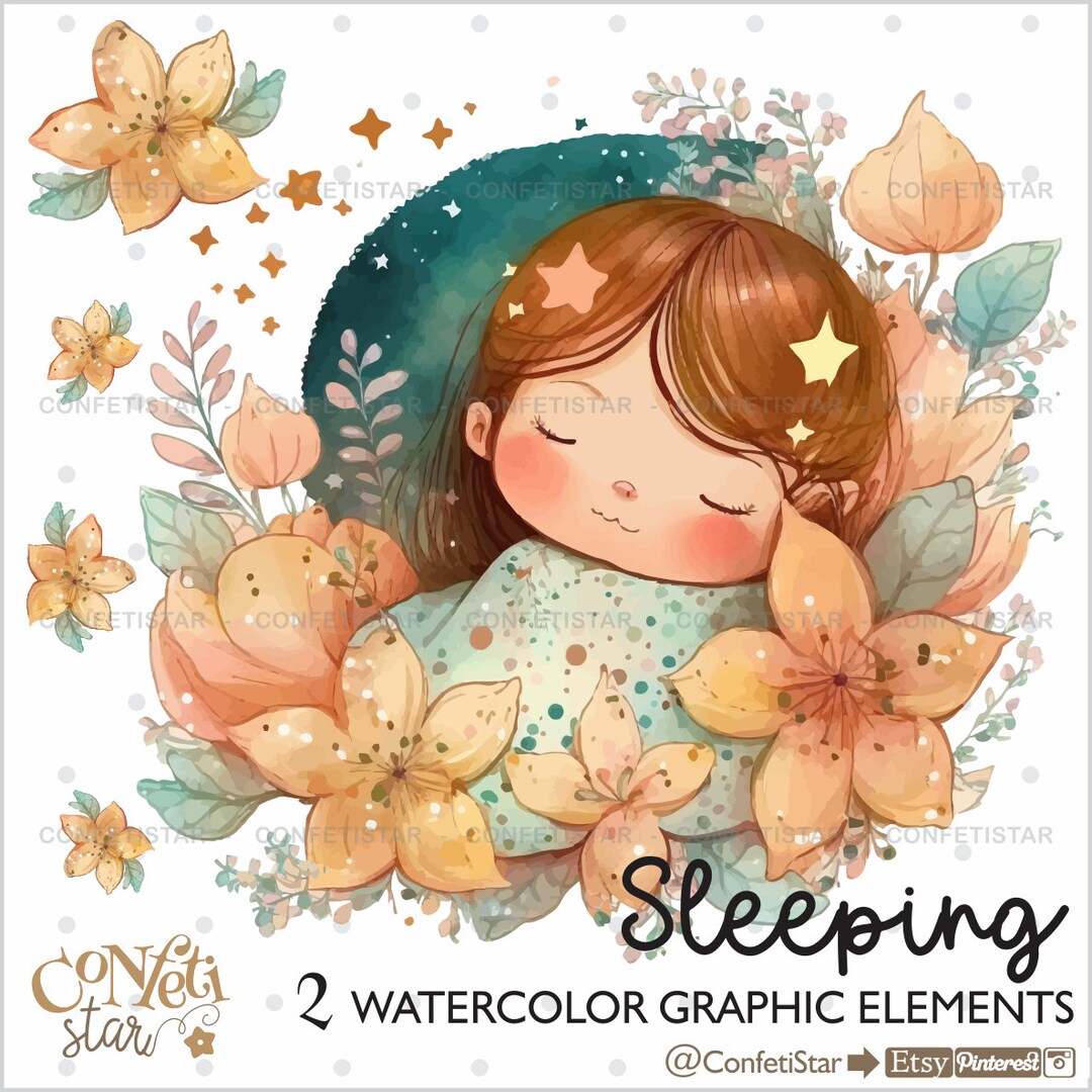 Sweet Dreams Clipart, Watercolor Girl Clipart, Sleep Routine, Dreams ...
