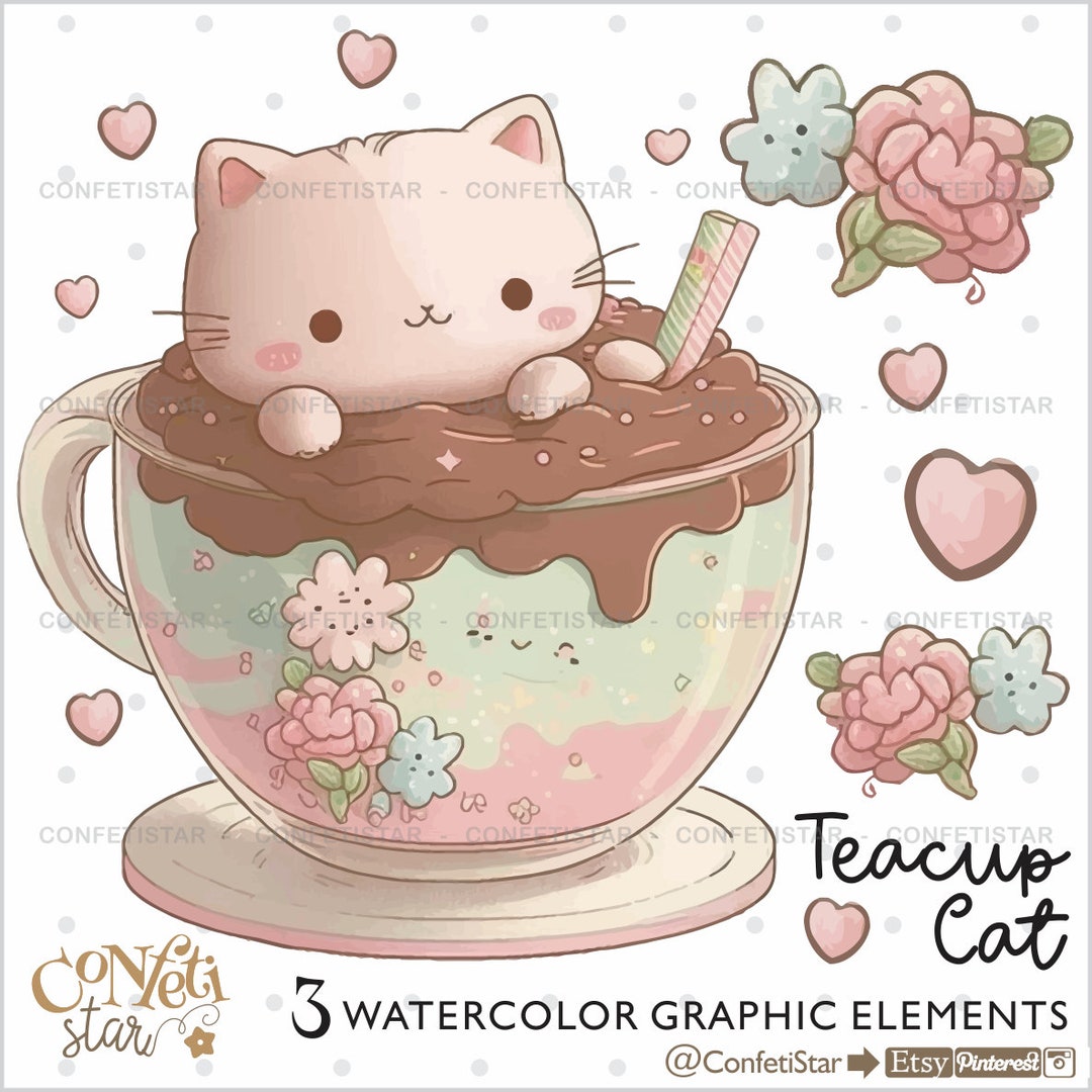 Watercolor Hot Cocoa Clipart Cat Clipart Hot Cocoa Clipart - Etsy