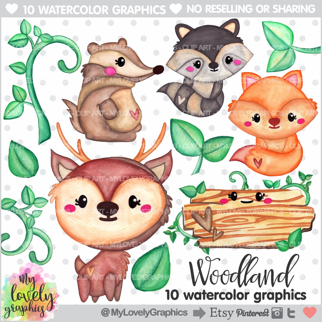 Woodland Clipart, Woodland Graphic, COMMERCIAL USE, Forest Animal ...