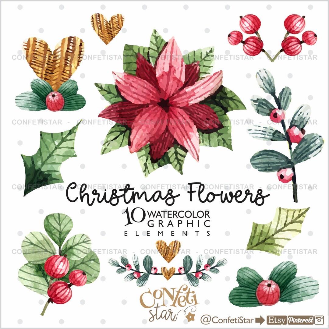 Christmas Clipart, Watercolor Clipart, COMMERCIAL USE, Christmas Clip ...