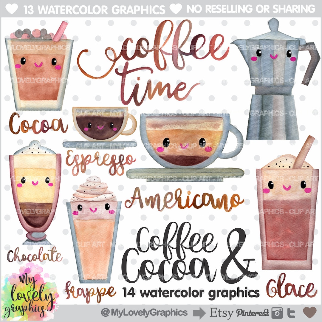 Coffee Time Clipart, Coffee Time Graphics, COMMERCIAL USE, Kawaii ...