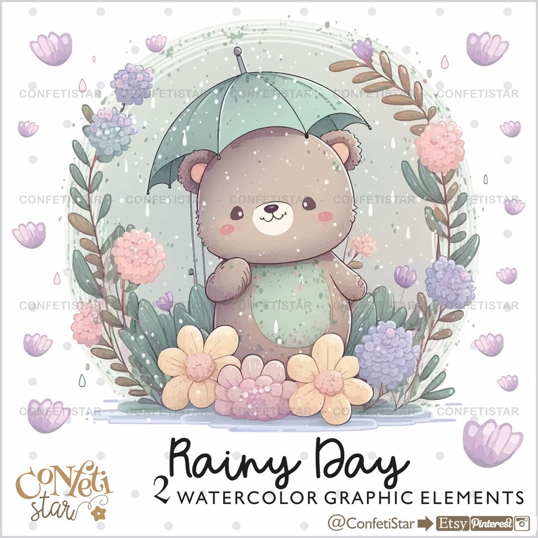 Bear Clipart, Rainy Day Clipart, April Showers Clipart, Clipart PNG ...