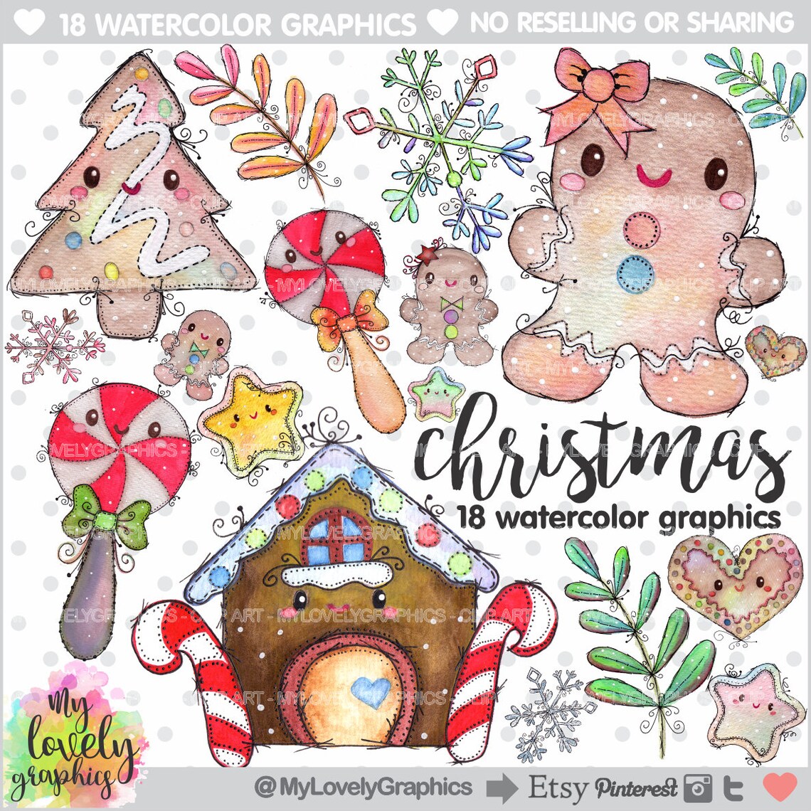 Christmas Clipart Gingerbread Clipart Christmas Watercolor - Etsy