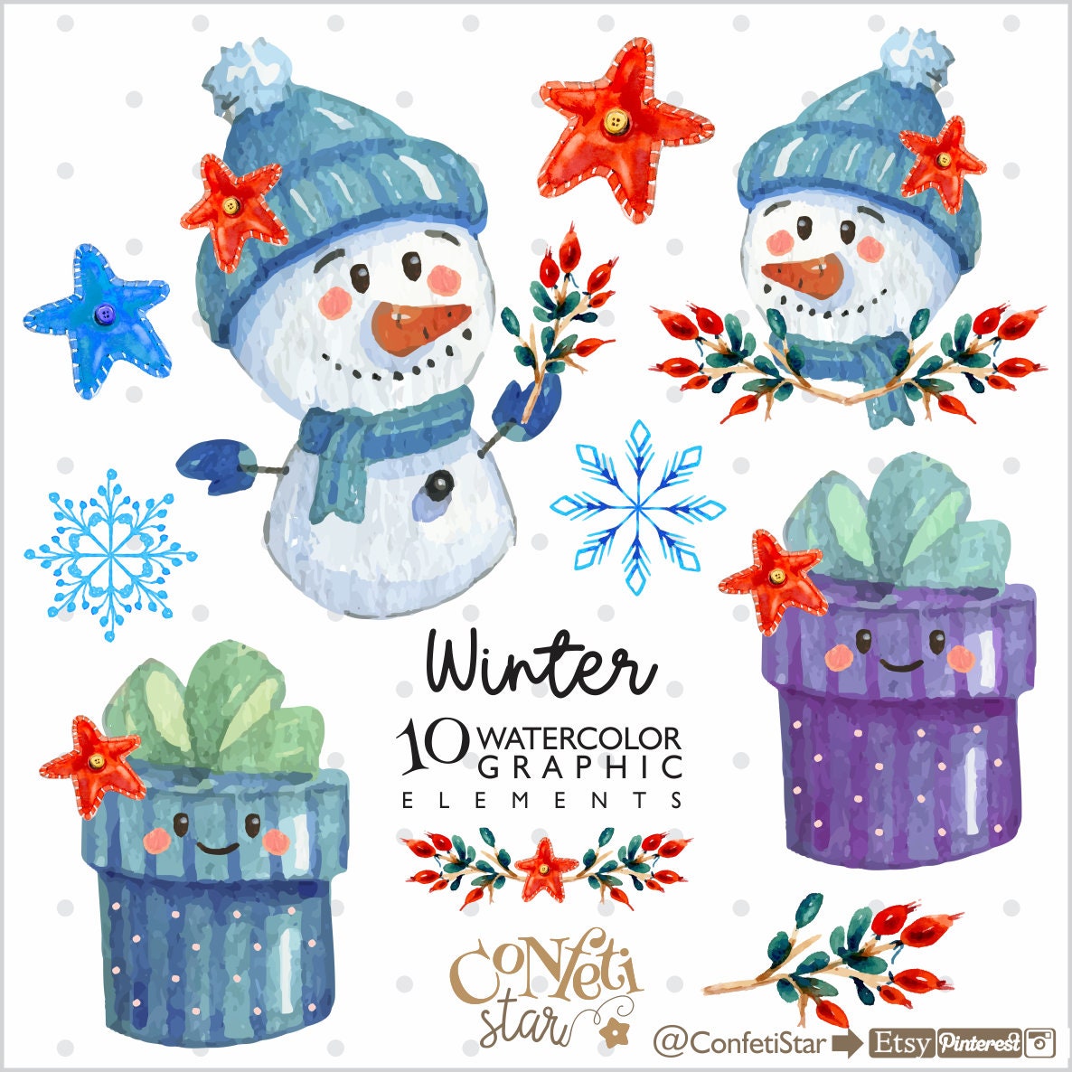 Winter Clipart Snowman Clipart COMMERCIAL USE Winter Clip - Etsy