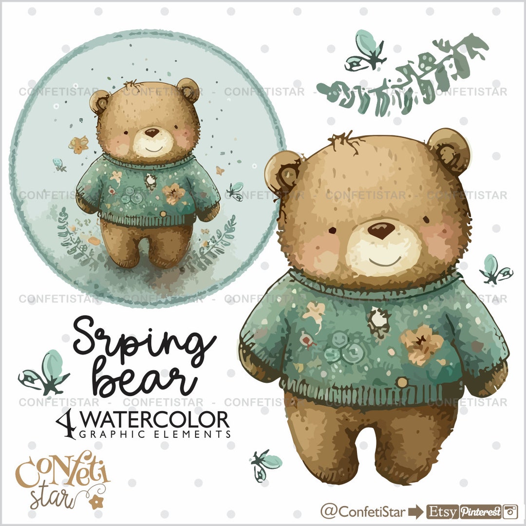 Teddy Bear Clipart, Spring Bear Clipart, COMMERCIAL USE, Bear Clipart ...