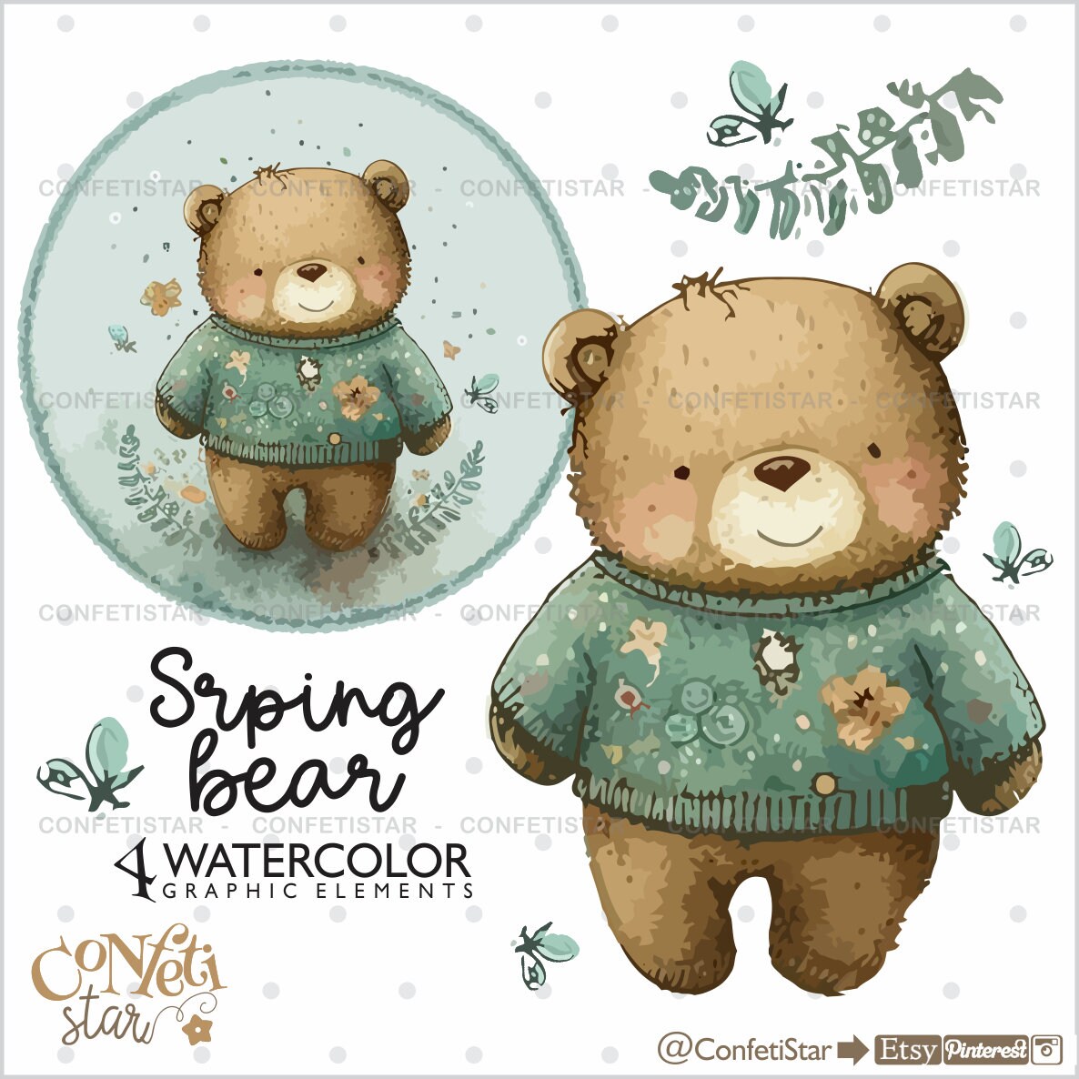 Teddy Bear Clipart Spring Bear Clipart COMMERCIAL USE Bear - Etsy