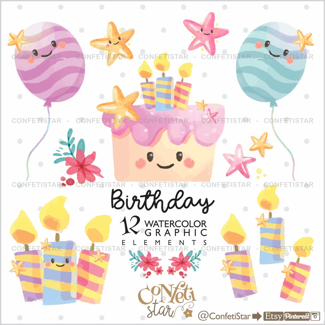 Birthday Clipart Birthday Graphics COMMERCIAL USE Birhtday - Etsy