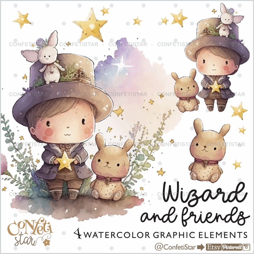 Wizard Clipart, Watercolor Wizard Clipart, Magical Clipart, Kids ...
