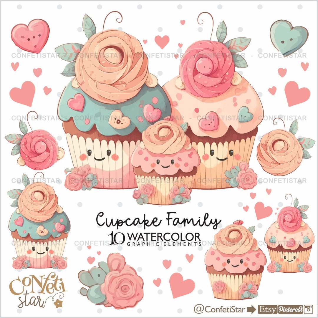 Cupcake Clipart, Watercolor Cupcakes, Cupcakes PNG, Love Clipart ...