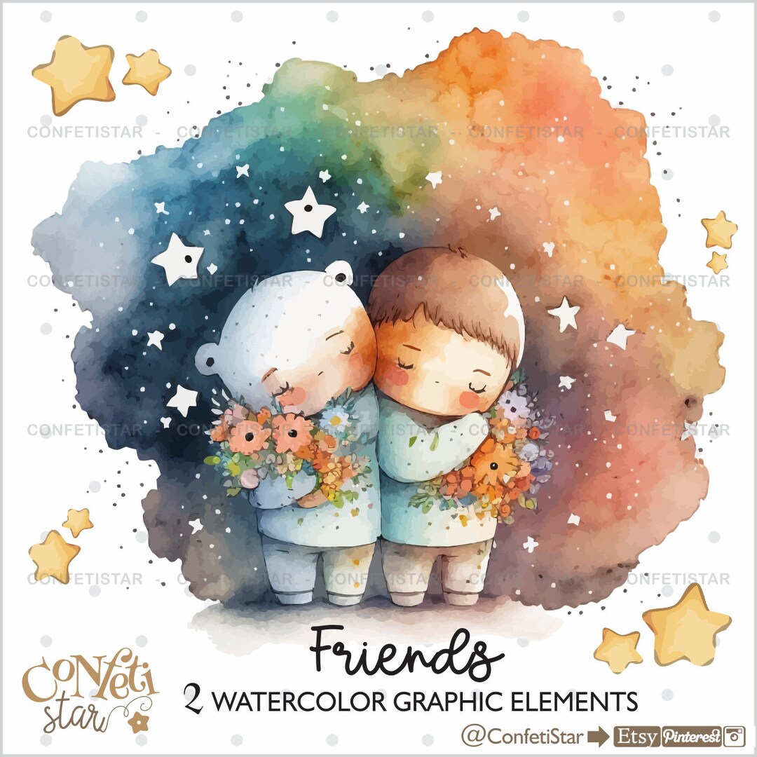 Watercolor Friends Clipart, Love Clipart, Besties Clipart, Love ...