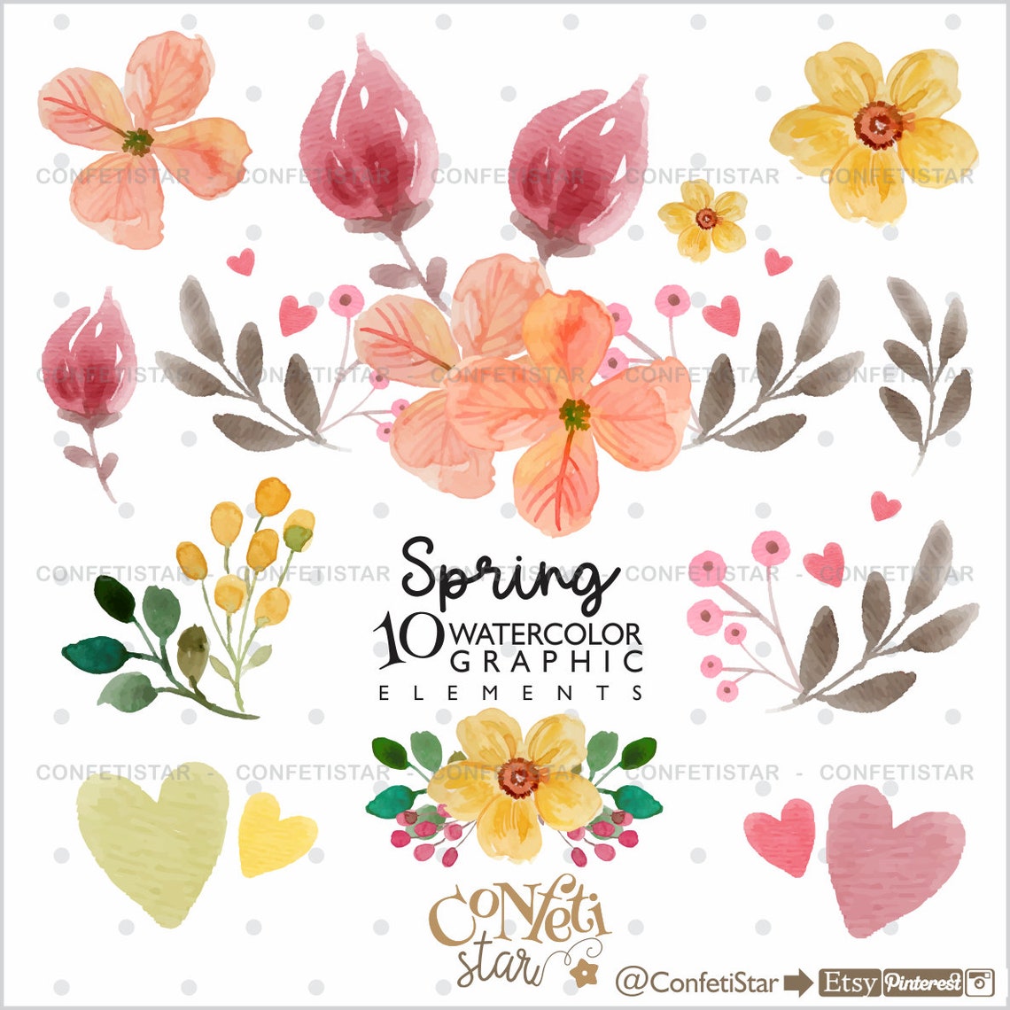 Spring Clipart Floral Clipart COMMERCIAL USE Spring Flower - Etsy