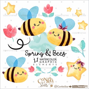 Bee Clipart, Spring Clipart, COMMERCIAL USE, Watercolor Bees, Bee Clip ...