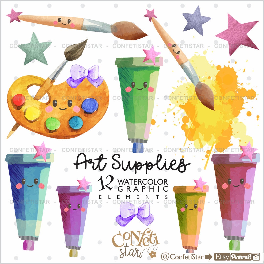 Artist Clipart, Art Supplies Clipart, COMMERCIAL USE, Watercolor ...