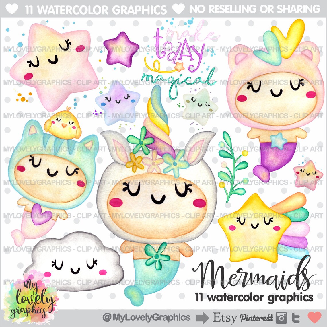 Mermaid Clipart Mermaid Graphics Make Today Magical | Etsy