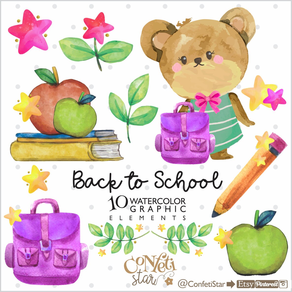 School Bear Clipart School Clipart COMMERCIAL USE Bear | Etsy