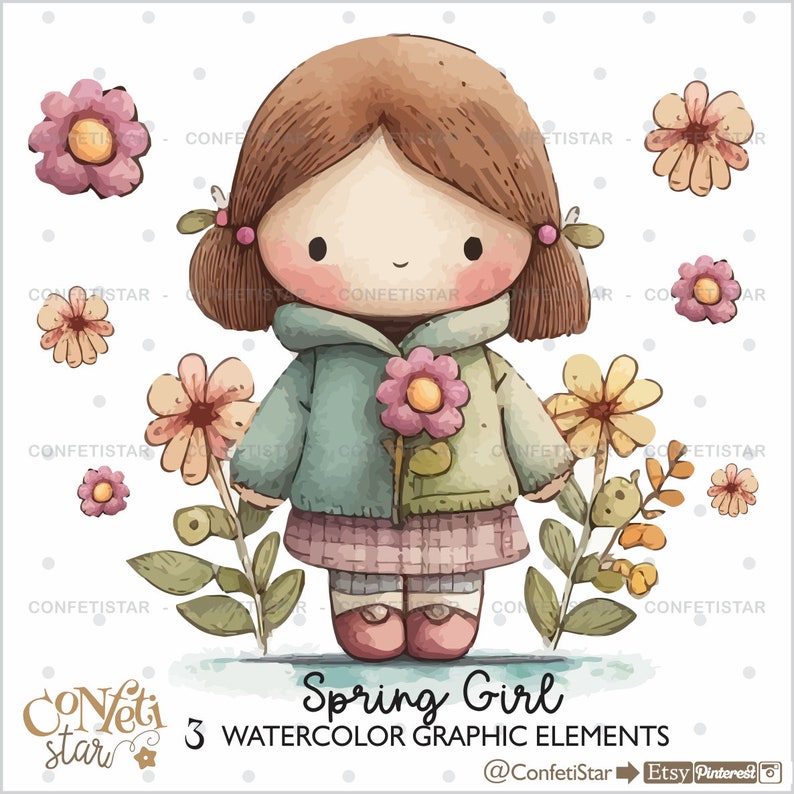 Watercolor Spring Clipart Spring Girl Clipart Spring - Etsy