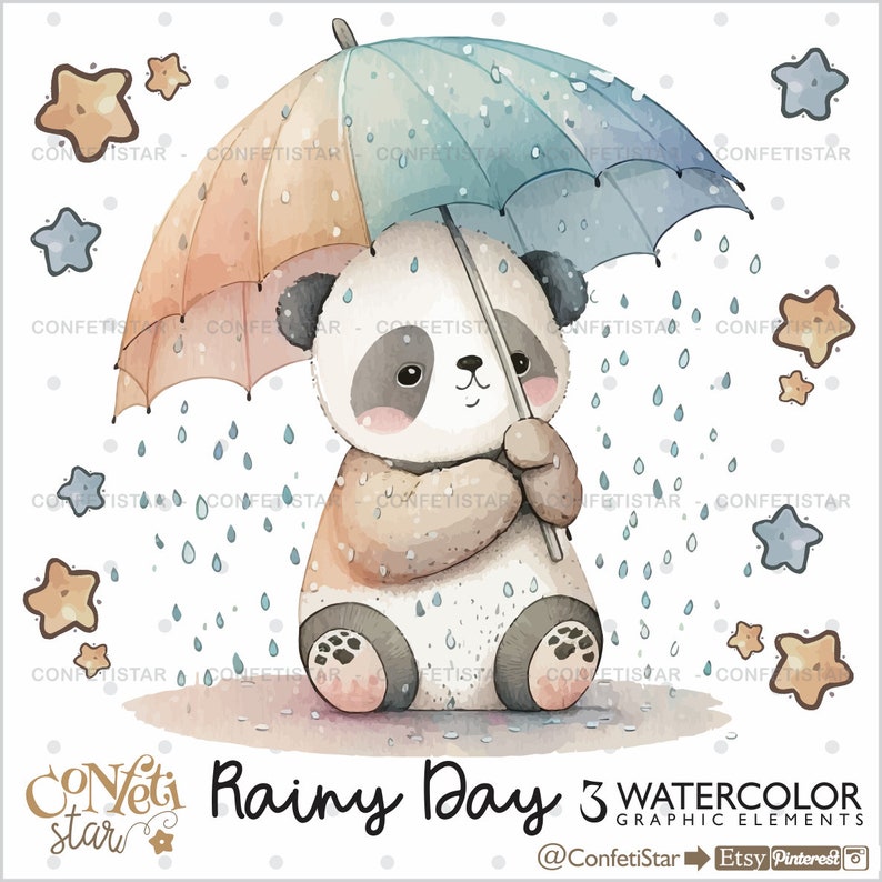 Panda Clipart Rainy Day Clipart April Showers Clipart - Etsy España