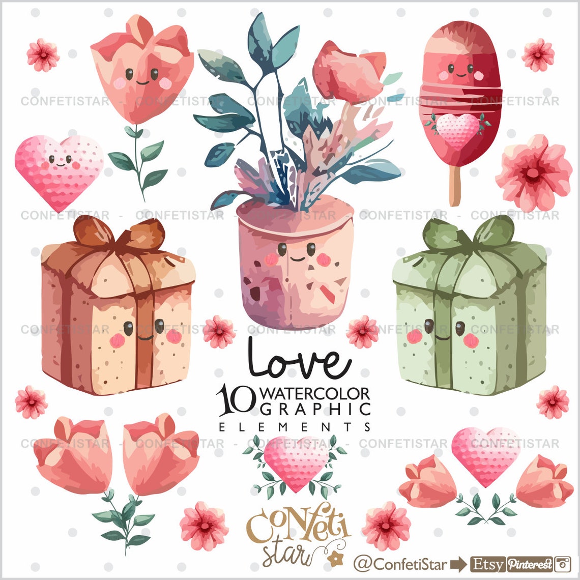 Love Watercolor Clipart Valentine's Day Clipart - Etsy