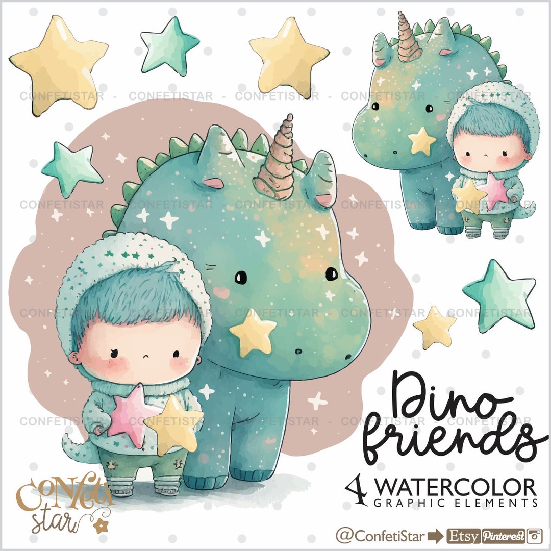Dino Clipart, Dinosaur Clipart, Cute Dino Clipart, Watercolor Dinosaur ...
