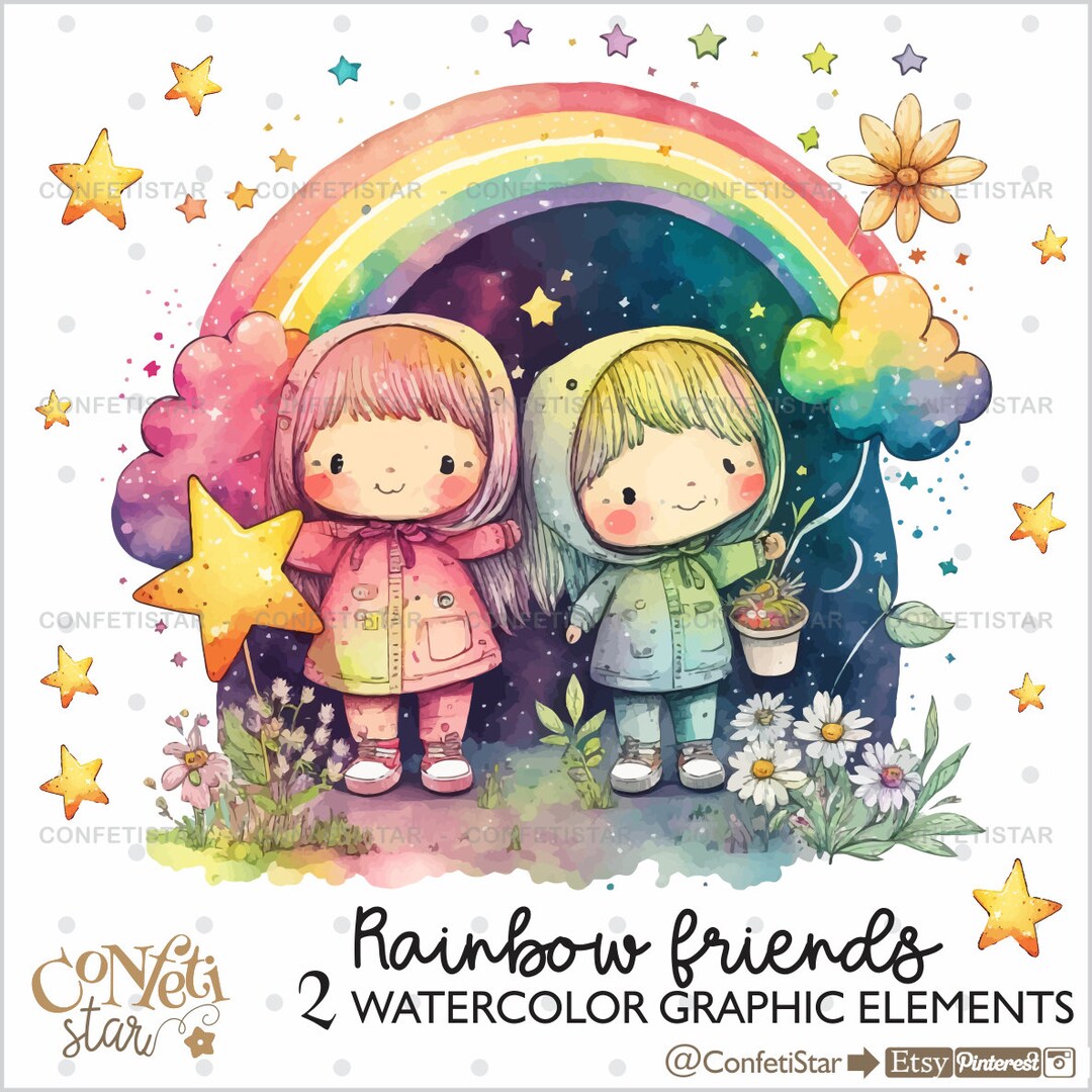 Girls Clipart, Rainbow Friends Clipart, Cute Girls, Girls and Rainbows ...