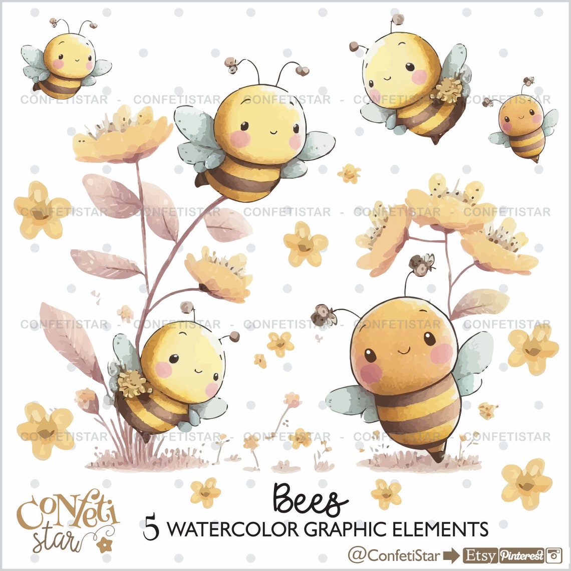 Watercolor Bees Clipart Bees Clip Art Bees Graphics Spring - Etsy