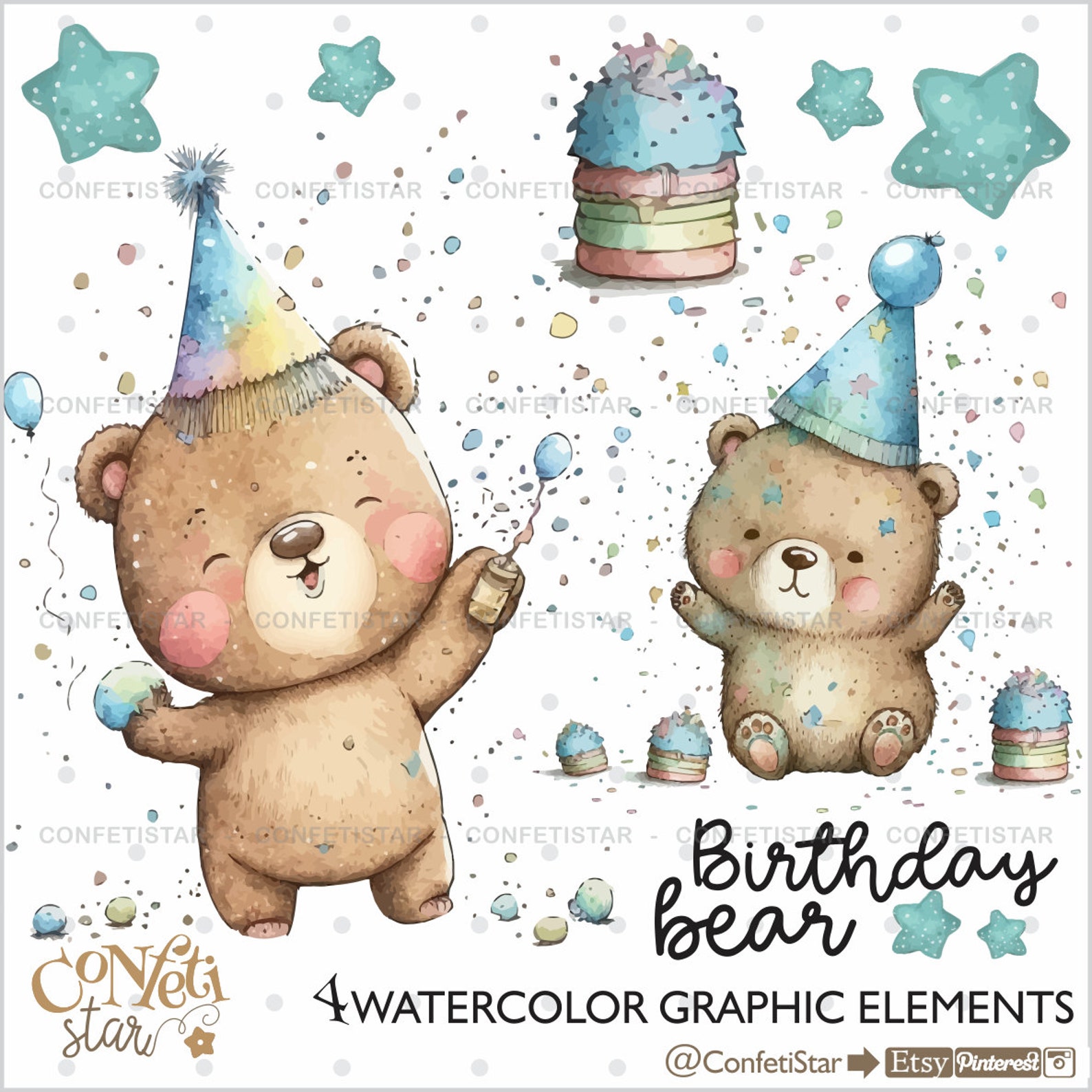 Watercolor Birthday Clipart Birthday Party Boy Birthday - Etsy