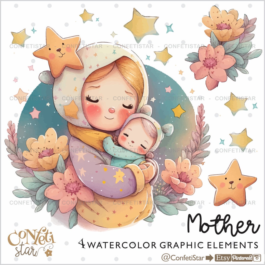 Mother's Day Clipart, Watercolor Mother and Baby Clipart, Mother and ...