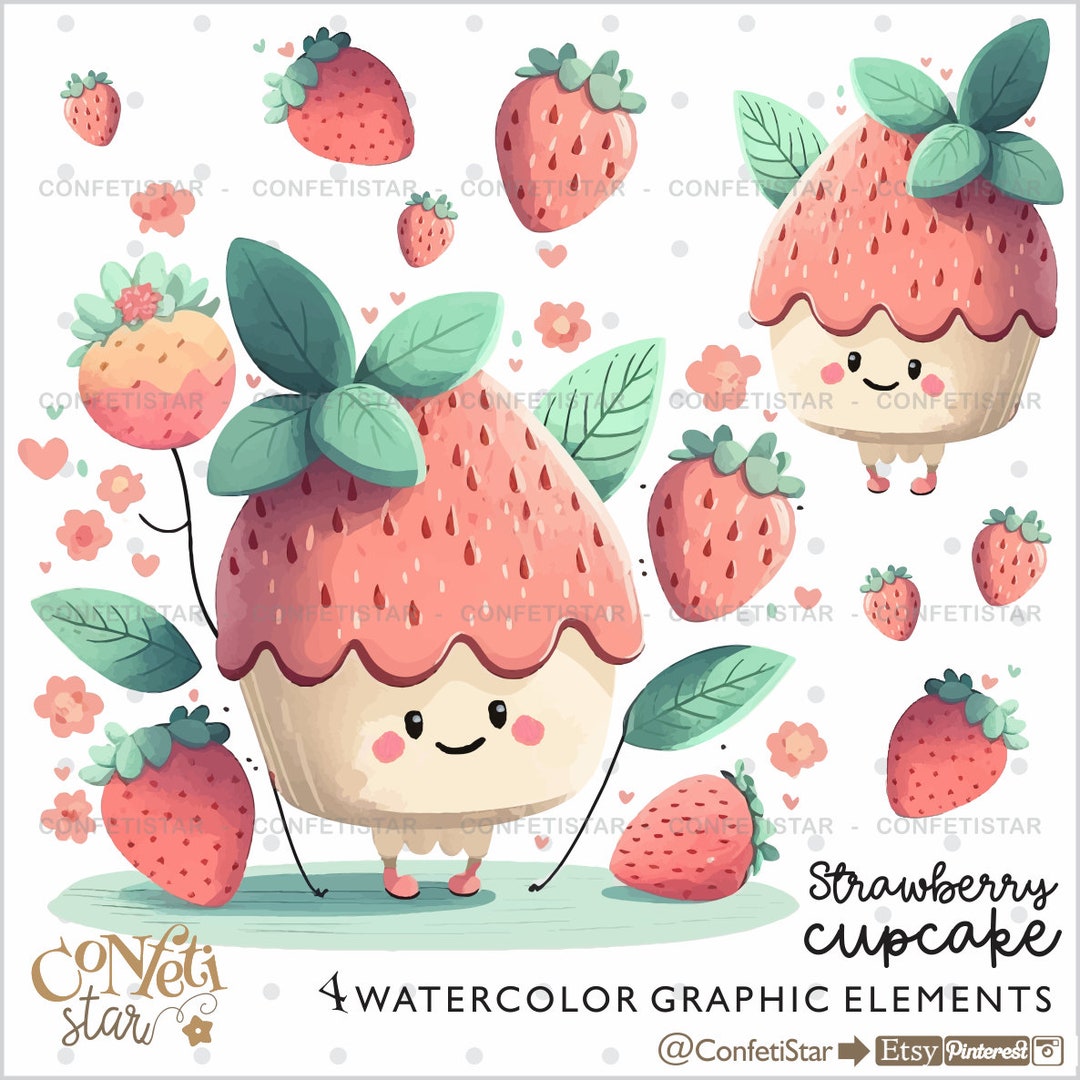 Strawberry Cupcake Clipart, Strawberry Clipart, Cupcake Clipart ...