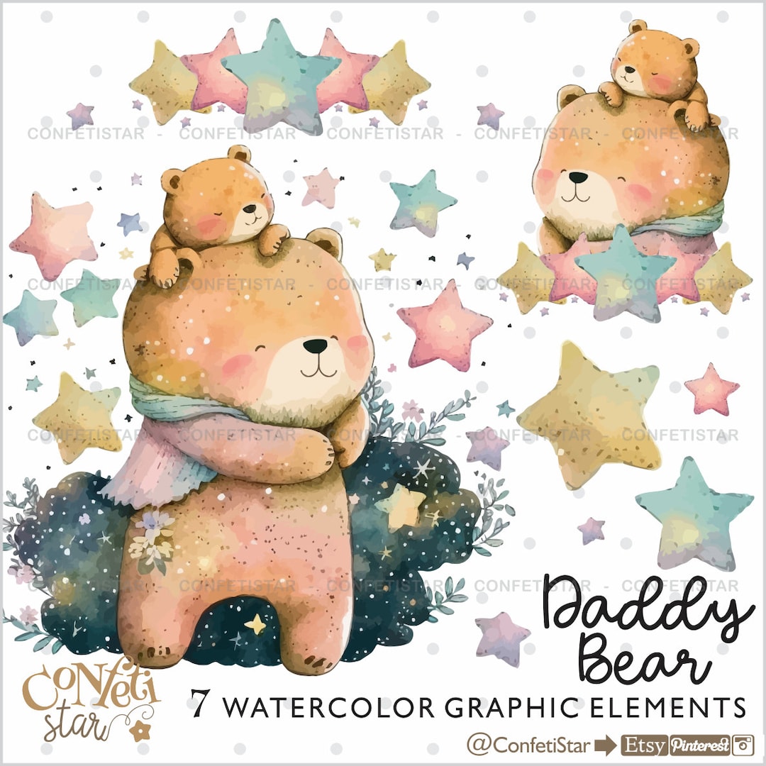 Watercolor Bear Clipart, Father's Day Clipart, Family Clipart, Dad ...