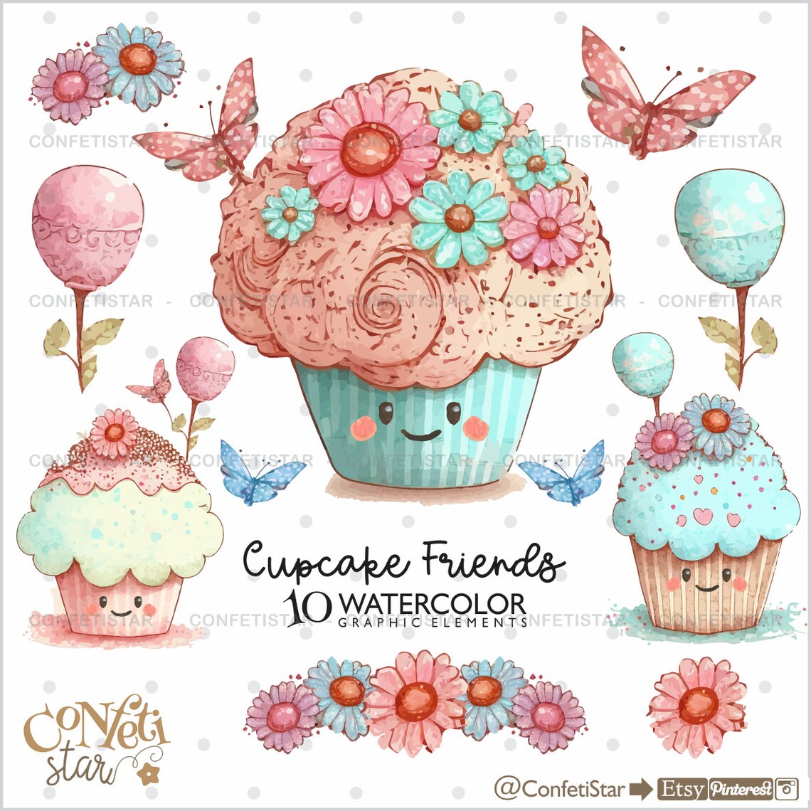 Watercolor Cupcakes Cupcake Clipart Dessert Clipart - Etsy