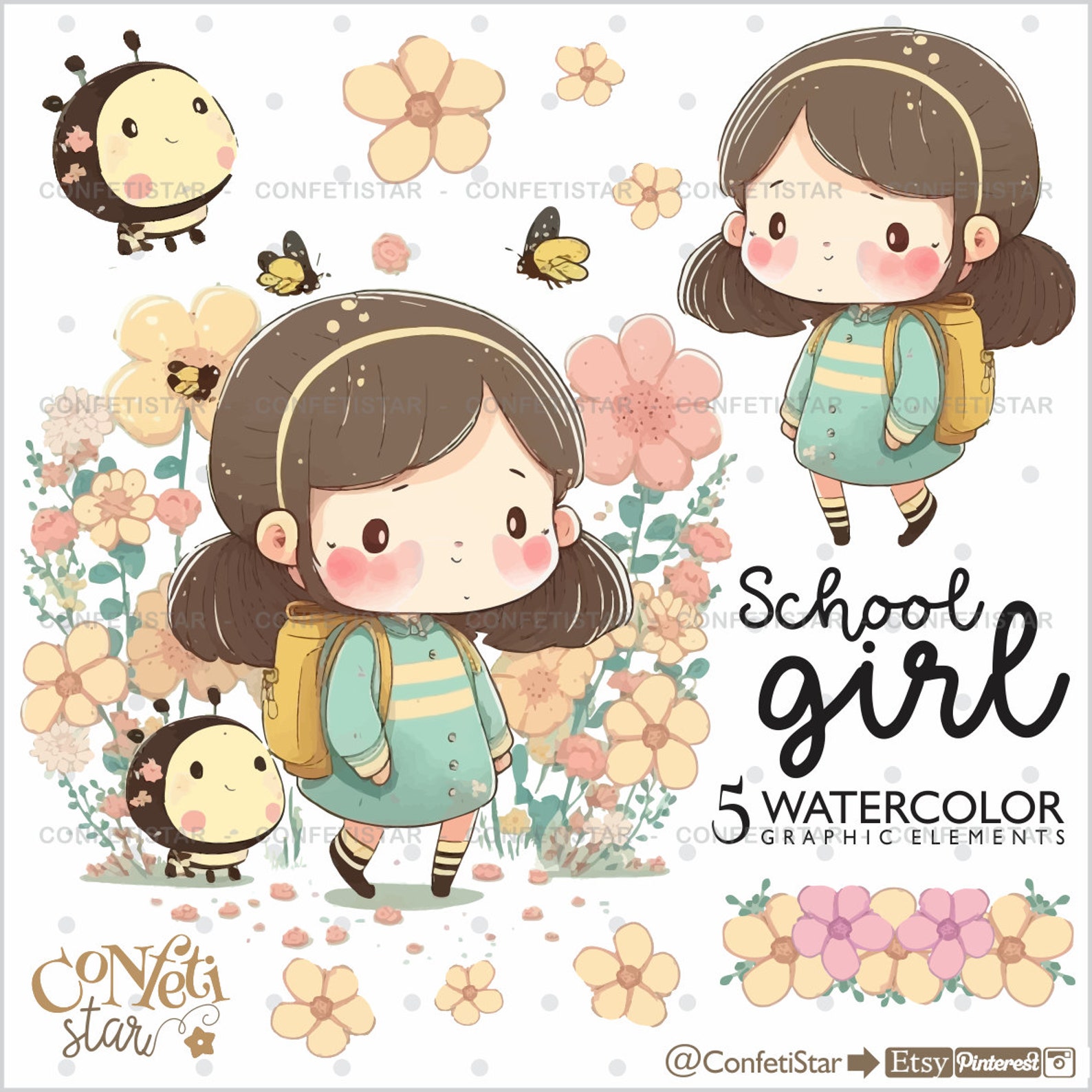 Schoolgirl Clipart Back to School Clip Art Student Clipart - Etsy